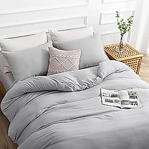 Sasttie Duvet Cover King Size, Light Grey Ultra Soft Prewashed King Duvet Cover Set, 3 Pieces, 1 Duvet Cover with Zipper Closure and Corner Ties (104''x90''), 2 Pillowcases (20''x 36'')