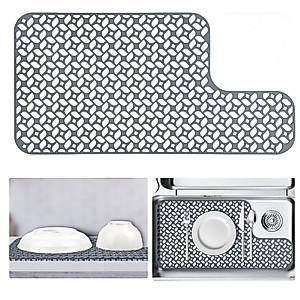 JUSTOGO Silicone Sink Mat, Left & Right Drain Sink Protectors for Kitchen Sink Grid Accessory, 1 PCS Non-slip Sink Mats for Bottom of Kitchen Farmhouse Stainless Steel Porcelain Sink (28.2''x 14.2'')
