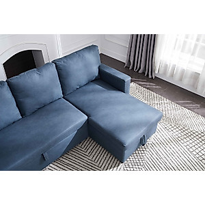 ATY Reversible Sectional Sleeper Sofa with Storage Chaise, L Shape Couch with Pull-Out Bed, Living Room Furniture, 85", Blue