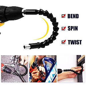 Tomato Palace Flexible Drill Bit Extension + Right Angle Drill Attachment,105 Degree Right Angle Drill Bit Adapter,Angled Screwdriver for Tight Space (Long and Short) SPB-3