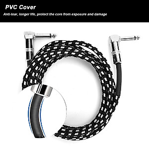 Hilitand Guitar Cable - 6.35MM Male Head Audio Guitar Cable 10ft Electric Guitar Amplifier Cord - Right Angle to Right Angle 1/4 Inch Instrument Cable Guitar Amp Cable(Black-White)