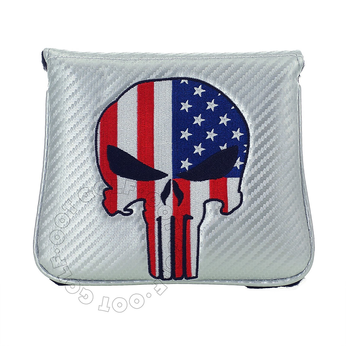 US Flag Punisher Skull Golf High-MOI Mallet Putter Head Cover, Right Heand, Silver