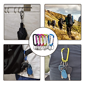 VictorsHome Carabiner Clip Keychain Aluminum Alloy D Shape Multifunction Clip Hook with 3 Key Rings for Outdoor Backpack Multi-Color 6 Pack