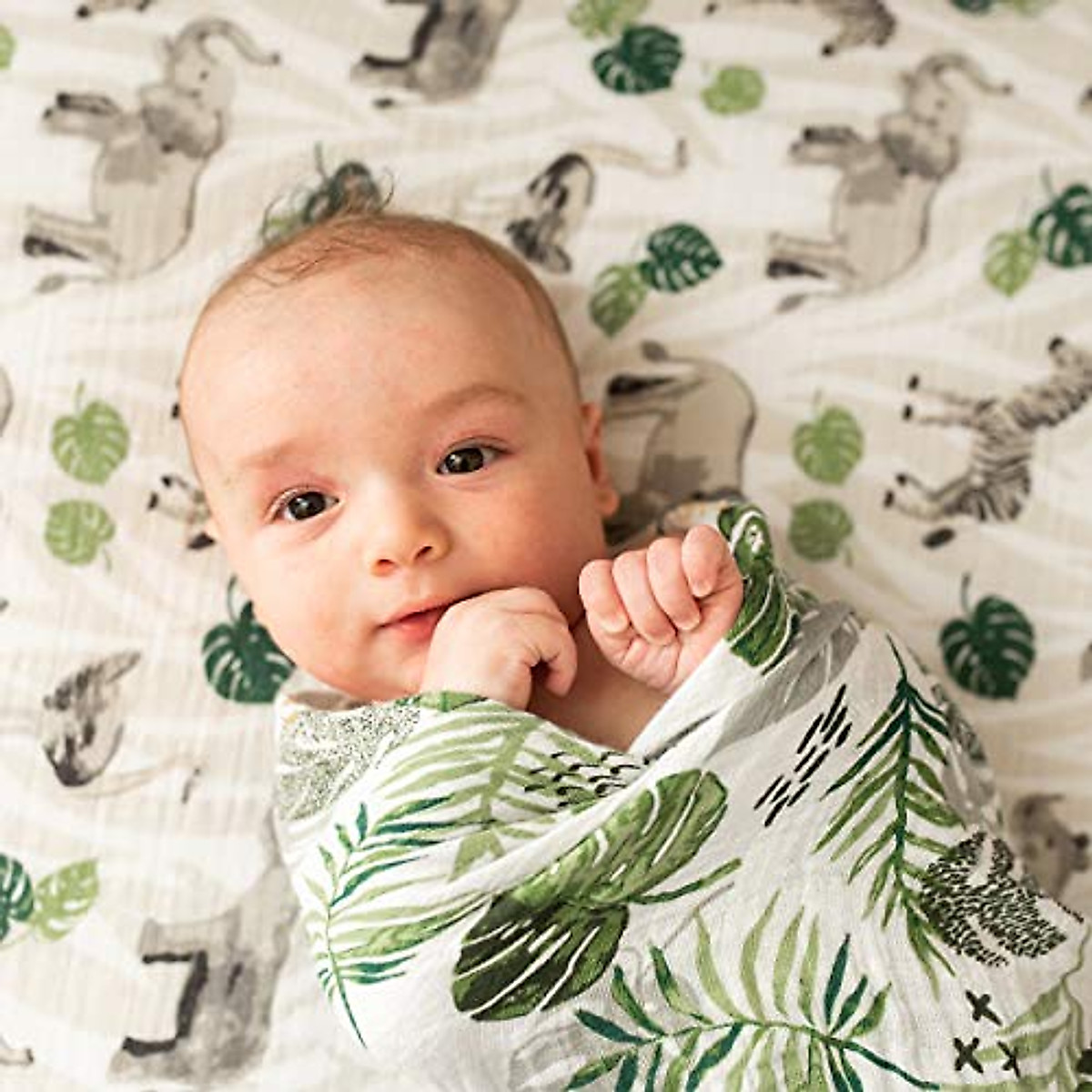 Bebe au Lait Jungle Rainforest Muslin Swaddle Blanket, Green, One Size (SWBMJG)