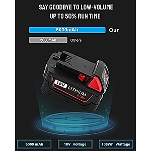 6.0Ah Replacement Battery Compatible with Milwaukee 18 Volt Battery 18V XC M-18 48-11-1820 48-11-1850 48-11-1815 48-11-1852 48-11-1822 48-11-1828 48-11-10 48-11-1811 48-11-1840 Cordless Power Tools