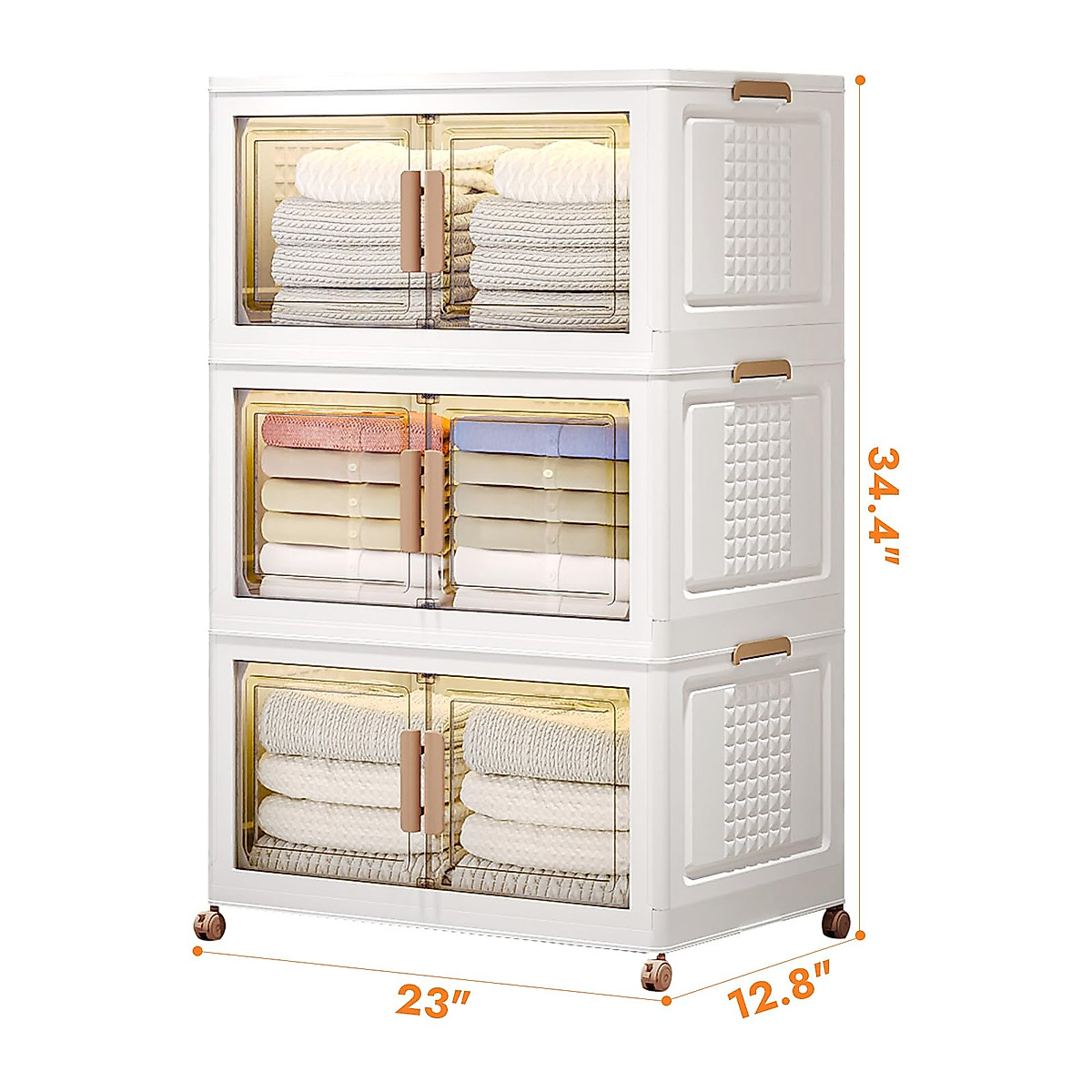 NLDD Storage Bins with Lids,78 Quart Plastic Bins with Lids,Large Closet Organizers, 3 Packs Collapsible Storage Bins with Wheels,Double Door Stackable Bins for Clothes,Home