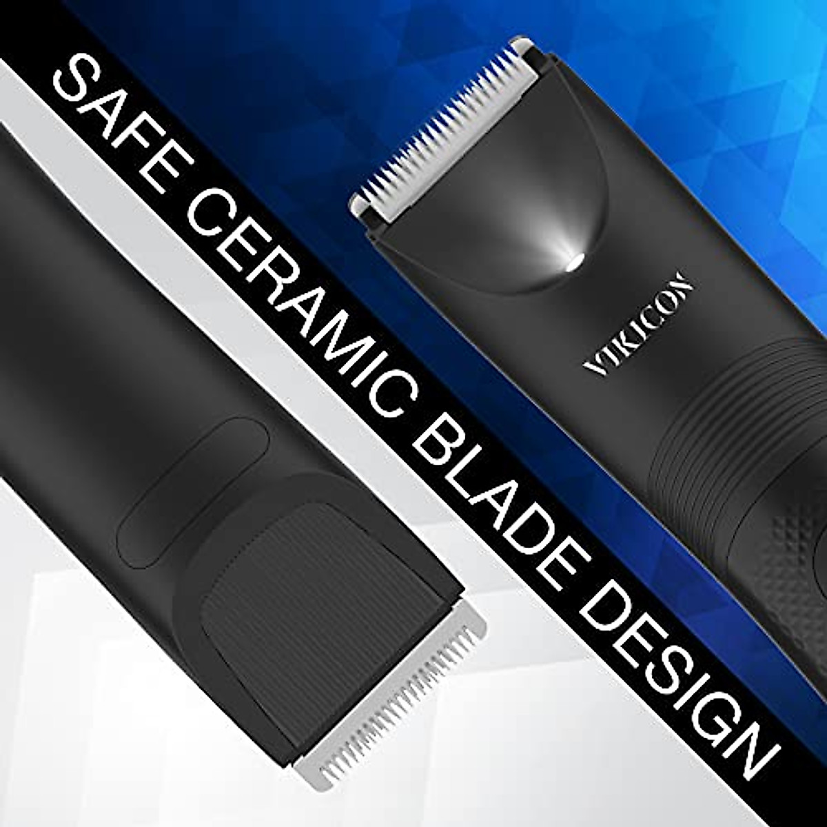 Electric Body Trimmer and Shaver for Men, VIKICON Body Groomer for Groin&Ball w/Light, Pubic Hair Trimmer Replaceable Ceramic Blade IPX7 Waterproof Wet/Dry, Lightweight Male Razor USB Type-C Charging