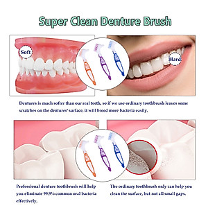 FRUTA 3 Pcs Denture Cleaning Brushes False Teeth Cleaning Brush Denture Double Sided Brush Multi-Layered Bristles Brush Portable Brush for False Teeth, 3 Colors