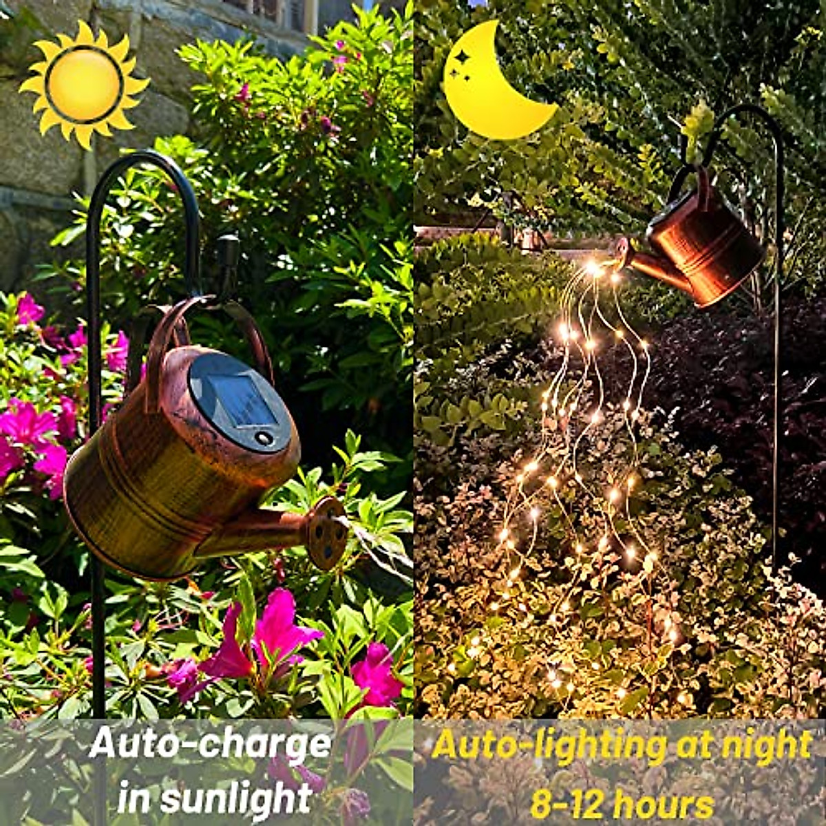 ASDFG Solar Watering Can with Cascading Lights Solar Waterfall Lights Outdoor Yard Decoration Waterproof Enchanted Watering Can for Fairy Garden Lawn Path Yard Patio Art Romantic Atmosphere
