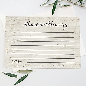 Share A Memory Cards, 50 Rustic Wood Cards and Sign for Wedding, Shower, Birthday, Celebration of Life, Funeral, Retirement, Graduation, Life Memories, Guest Book Alternative Advice Game, 4x6 Inch.