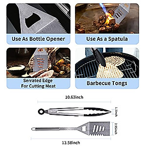The Hungry Cook 6PCS 14" Standard BBQ Stainless-Steel Grilling Utensil Tools Set, Premium Grill Accessories Gift for Professional Barbecue- Spatula, Fork, Tongs, Knife, Cleaning Brush& Basting Brush