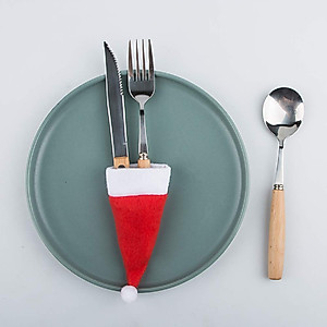 YuCool 20 Pack Christmas Santa Hats Silverware Holders, Mini Pockets Knife Spoon Fork Bags with 10 Pack Mini Christmas Scarf Wine Bottle Decorations Holiday Party Supplies Dinner Table Décor