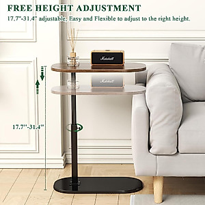 GENDLTHIJ C Shaped End Table for Couch, C Table End Table with Adjustable Height, 360° Swivel Laptop Desk for Livingroom,Bedroom,Study and Small Spaces,Bedside Table (Walnut Wood)