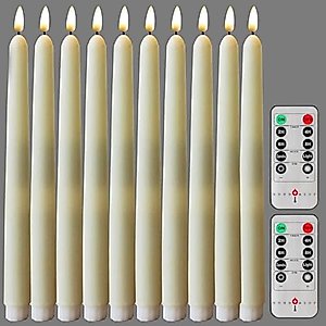 10Pack Flameless Taper Candles, Ivory WAX Coverd, 11-Inch, LED Battery Flickering Candle with 2 Remote Controls, Timer, for Candle Holders and Candlesticks, for Wedding, Christmas, Patry, Hotel