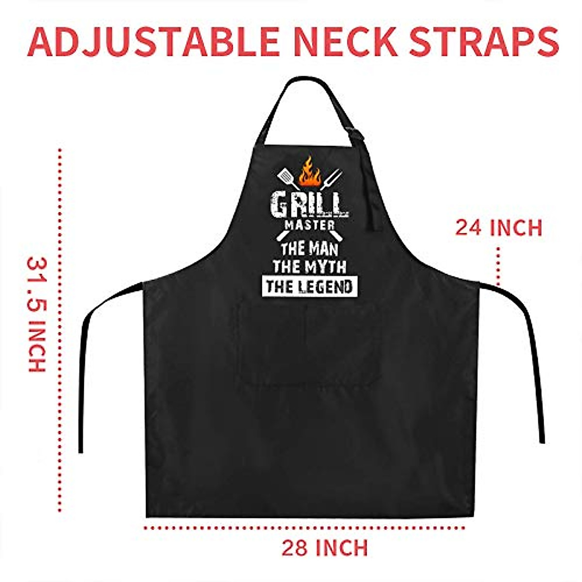 Rosoz Funny BBQ Black Chef Aprons for Men, Grill Master, Adjustable Kitchen Cooking Aprons with Pocket Waterproof Oil Proof Father’s Day/Birthday