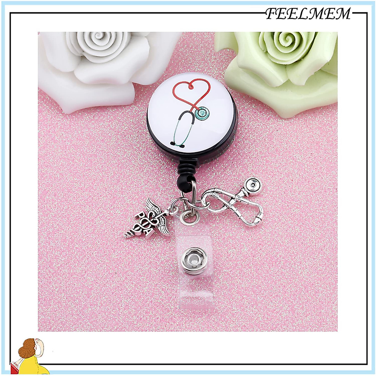 FEELMEM PA Medical Stethoscope Retractable Badge Holder Reel Clip Physician Assistant Gift Medical Student Gift Nurse Gift
