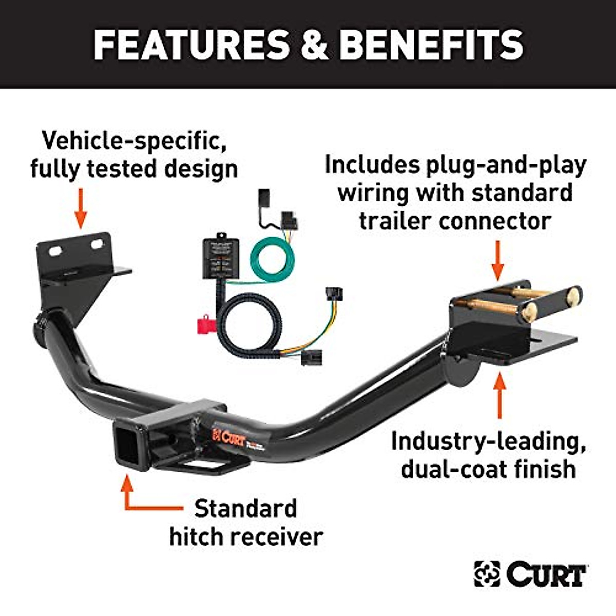 CURT 99314 Class 3 Trailer Hitch, 2-Inch Receiver, 4-Pin Wiring Harness, Select Kia Sorento, Hyundai Santa Fe Sport