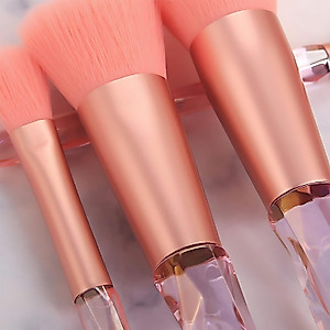 Kingtree Makeup Brushes, 10PCS Pink Crystal Makeup Brush Set Premium Synthetic Foundation Powder Concealer Eyeshadow Makeup Brush Kit, Professional Make Up Brush Set for Girls and Ladies
