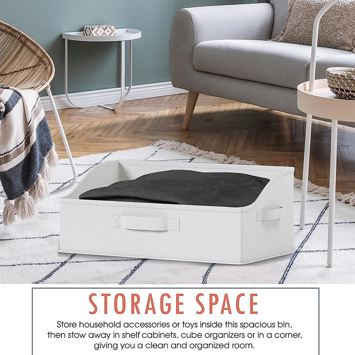 Ornavo Home 6 Pack Collapsible Trapezoid XLarge Storage Bins, Foldable Fabric Shelf Storage Basket Closet Organizer and Large Storage Box for Clothes with Handles, White