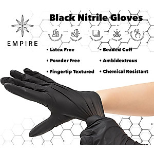 EMPIRE - Black Nitrile Exam Gloves Case - Premium - Non-Sterile - Powder Free - Single Use, Disposable - Latex Free - For Medical, Dental, Lab, Food Service, Home, Fentanyl Resistant, Small 1000 Count