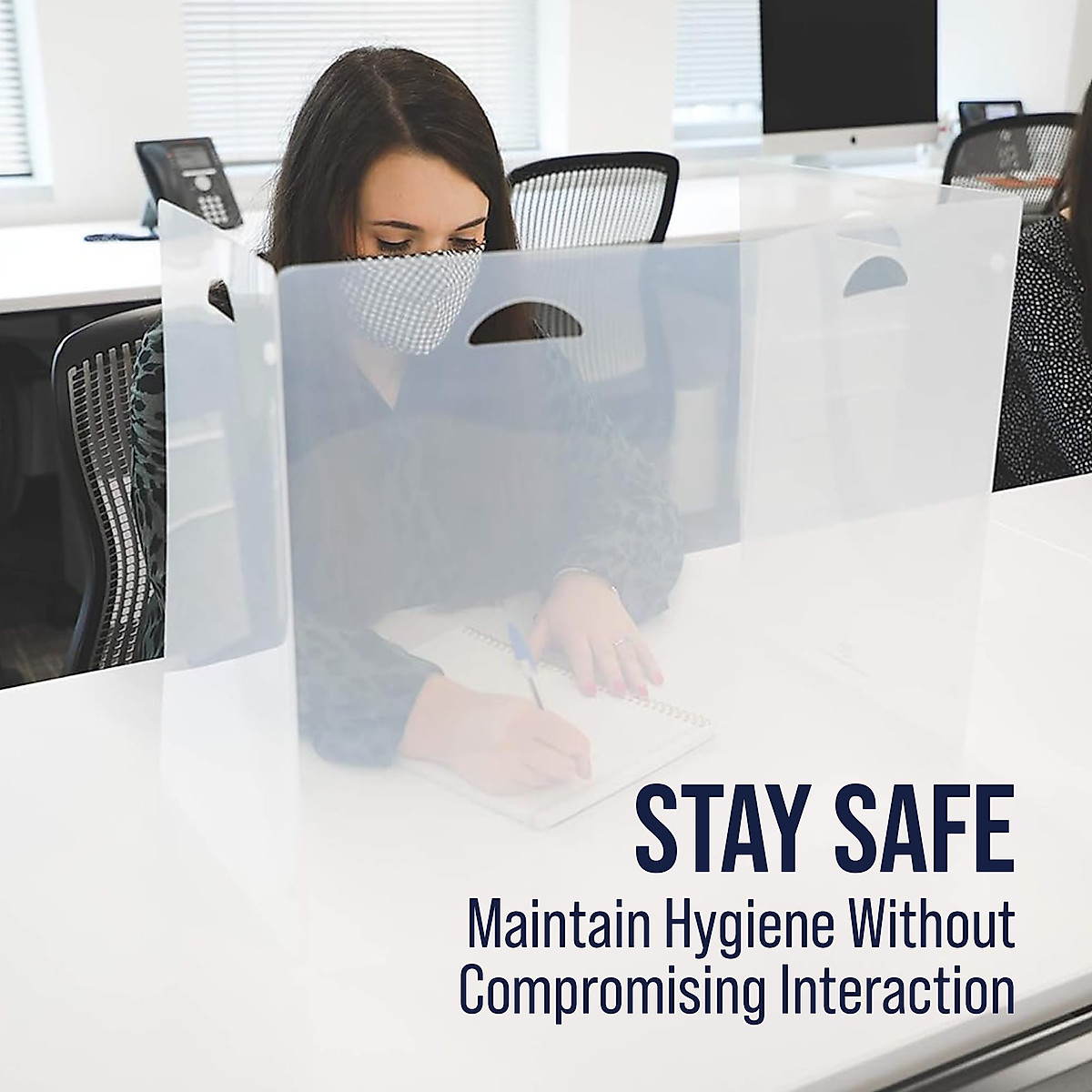 Sneeze Guard Desk Shield PPE - Plastic Divider Screen for Desk, Table or Countertop - Portable Protective Barrier Panel - Best Partition Protector for Classroom or Office