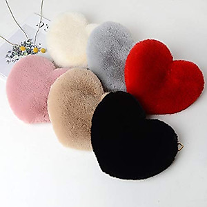 Heart Shaped Handbag Plush Shoulder Bag Clutch Purse with Metal Chain Strap (Red)
