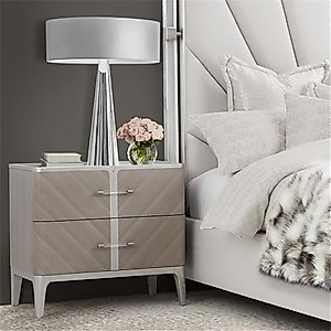MICHAEL AMINI Lanterna Wood & Marble Nightstand in Silver Mist