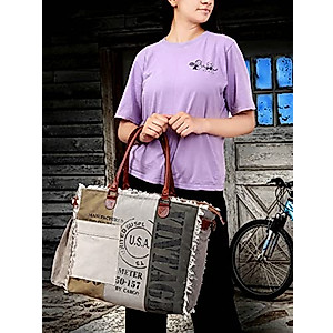 Ruzioon Upcycled Canvas & Cowhide Hand Bag, Canvas & Cowhide Weekender Bag, Canvas Tote Bag, Canvas Shoulder Bag for Women’s