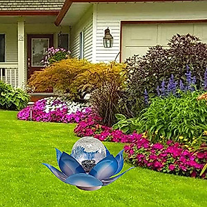 JFRISING Solar Light Outdoor Metal Glass Flower Decorative Waterproof Garden Light LED Lotus Flower Table Lamp