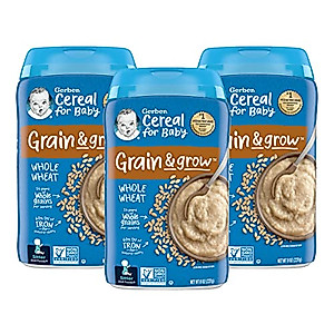Gerber Cereal for Baby 2nd Foods Grain & Grow Cereal, Whole Wheat Cereal, Made with Whole Grains & Essential Nutrients, Non-GMO, 8-Ounce Canister (Pack of 3)