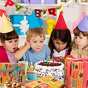 BIOBROWN Kraft Wrapping Paper Roll Colorful Text Happy Birthday Design Perfect for Birthday Holiday Wrap 17 inch X 33 feet