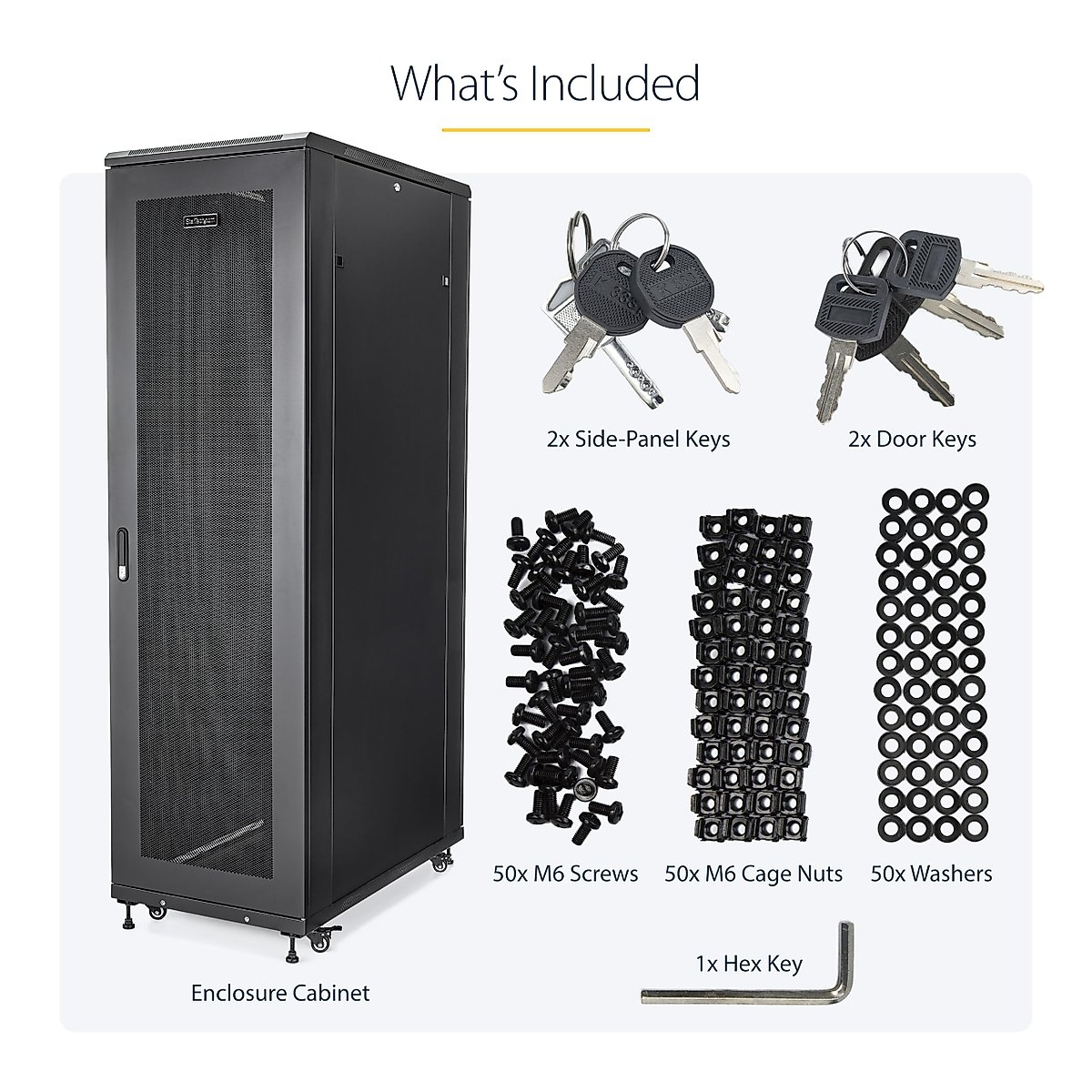 StarTech.com 4-Post 42U Server Rack Cabinet, 19" Data Rack Cabinet for IT Equipment Mount, Full Size Network Cabinet Storage