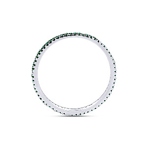 Jewel Zone US Simulated Green Emerald Eternity Stackable Wedding Ring in 14k White Gold Over Sterling Silver (1/5 Ct)