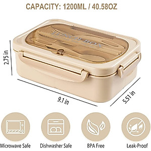 WILDAURORA Bento Box for Adult, 1200 ML Lunch Containers for Adults, LeakProof Lunch Box with Utensils, BPA Free, 3 Compartment Bento Box Microwave Safe