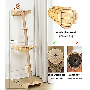 Wall Cat Tree with Hammock, 76" Tall Cat Wall Furniture Lean Against Wall Cats Climbing Tower for Active Indoor Climbers with Simply Suctions to Window