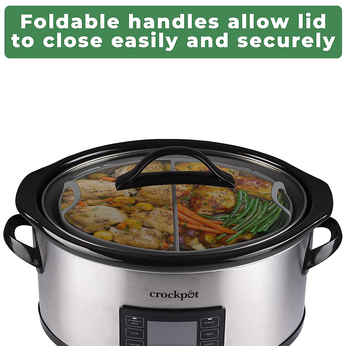 Crock pot divider | dual compartments silicone slow cooker liners | crockpot divider insert with handles | eco-friendly gift idea, gray