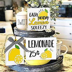 Lemon Wooden Tiered Tray Decor Fresh Lemonade 25 ￠ Easy Peasy Lemon Squeezy Summer Buffalo Plaid Farmhouse Stand Rustic Kitchen Signs Set Of 3