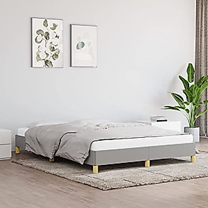 vidaXL Bed Frame Home Indoor Bed Accessory Bedroom Upholstered Wooden Double Bed Base Frame Furniture Light Gray 53.9"x74.8" Full Fabric