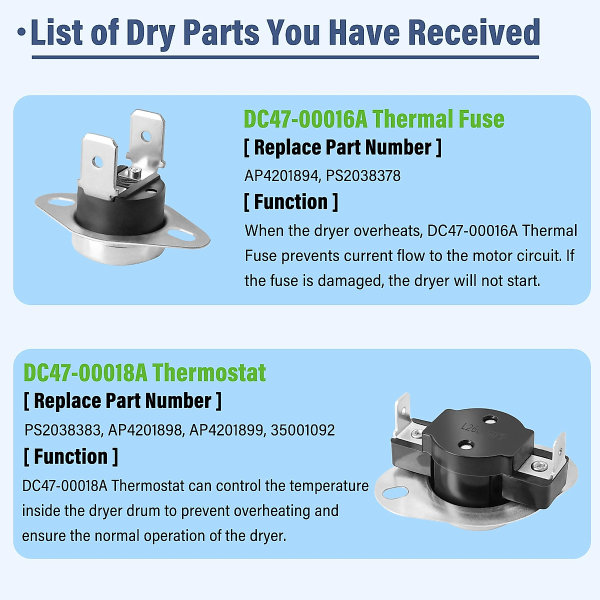 Dryer Heating Element and Thermal Fuses Fit for sam-sung DV395ETPASU/A1, DV456EWHDWR/AA, DV393ETPAWR/A1, DV395ETPAWR/A1, DVE45N5300W/A3, DV328AEW/XAA, DV456ETHDSU/AA, DV395ETPARA/A1, DV456EWHDWR/AA