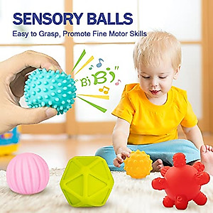 Jyusmile Baby Toys 6-12 Months, Montessori Toys for Babies 6-12 Months, Incl Stacking Building Blocks & Soft Infant Teething Toys & Sensory Balls for Toddlers 0-3-6-9-12 Months