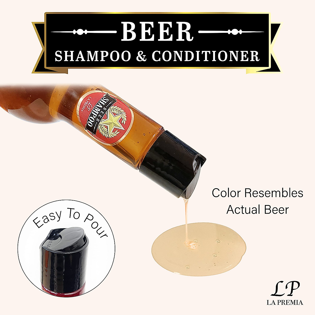 La Premia Beer Shampoo for Damage Free Hair - 16.90 fl oz - Original Yeast with Natural Ingredients, Biotin & Vitamin B5 for Men & Women - Color Safe, Cruelty Free