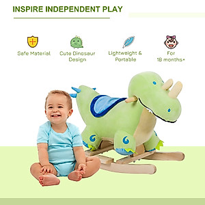 Qaba Kids Plush Ride-On Rocking Horse Toy Dinosaur Ride on Rocker Green with Realistic Sounds