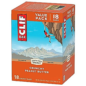 Clif Bar - Crunchy Peanut Butter - Made with Organic Oats - 11g Protein - Non-GMO - Plant Based - Energy Bars - 2.4 oz. (18 Pack)