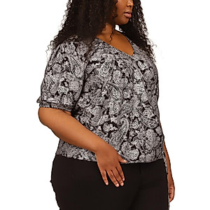 Michael Michael Kors Women’s Plus Size Metallic Paisley-Print Wrap Top Black/Silver 2X