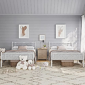 Yaheetech Twin Size Bed Frame Metal Platform Bed Mattress Foundation with Cloud-Inspired Design Headboard/Footboard/Ample Under Bed Storage/No Box Spring Needed/Twin Size White