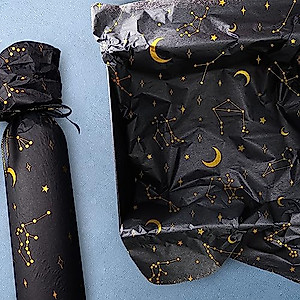 MR FIVE 100 Sheets Galaxy Tissue Paper Bulk,20" x 14",Black with Gold Moon and Star Tissue Paper for Gift Bags,Moon Star Gift Wrapping Tissue Paper for Birthday,Christmas Holiday