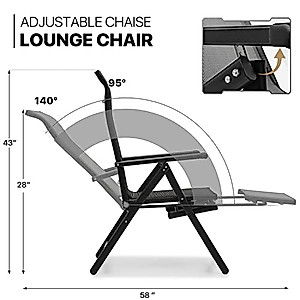 MoNiBloom 3 in 1 Outdoor Lounge Chairs Set of 2 Folding Recliner Patio Lounge Chair with Retractable Footrest, Furniture Outdoor Large Angle Adjustment Chair for Deck Patio Beach Yard, 330lbs