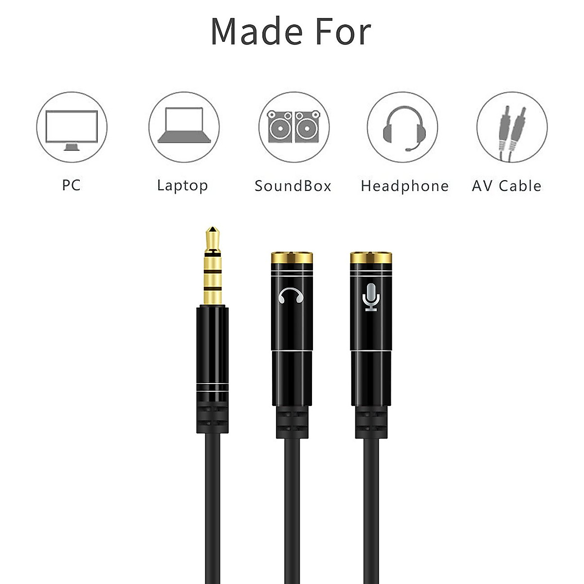 Headphone Splitter, Sorthol 3.5 mm Audio Stereo Y Splitter Extension Cable 2 Port Male to Female Dual Headphone Jack Adapter for iPhone, Samsung, PS4, Switch, Tablets