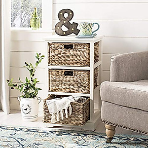 Safavieh American Homes Collection Halle Distressed Black 3 Wicker Basket Storage Side Table