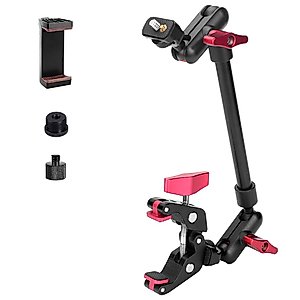 JEBUTU 13"/34cm Magic Arm w Clamp, Camera Mount & Clamp w 1/4" 3/8" Threads and Articulating Friction Magic Arm, Overhead Phone Mount, Camera Boom Arm Mount for Light Webcam Mic Action Camera Monitor